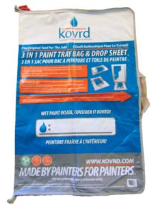 kovrd 2-in-1 reusable paint tray storage bag and 39” x 29” drop cloth, keep brushes rollers and paint wet for days, fits 5-gal bucket, contractor quality for professional interior and exterior jobs