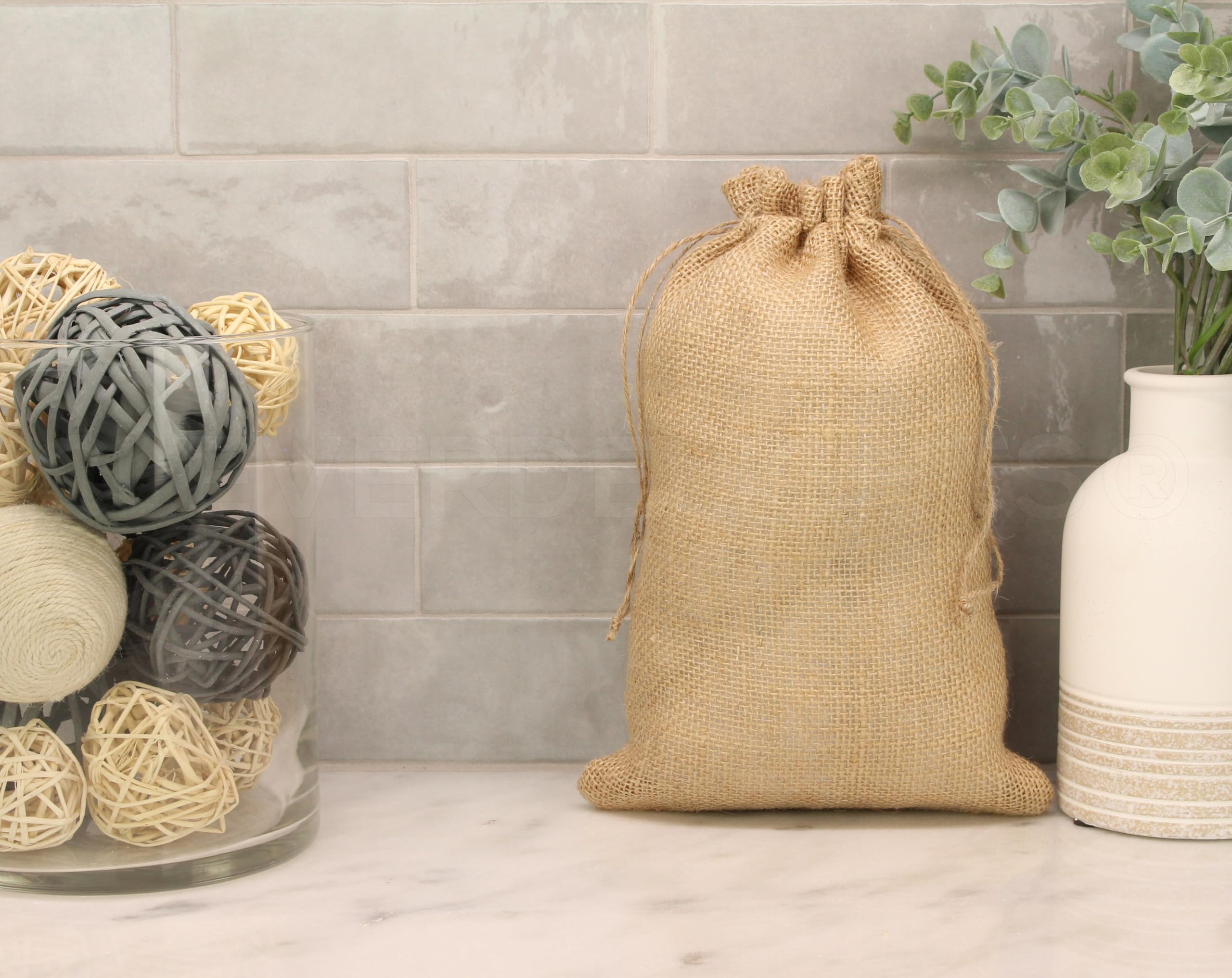 CleverDelights 8" x 12" Burlap Bags - 5 Pack - 8x12 Inch Jute Burlap Drawstring Sacks