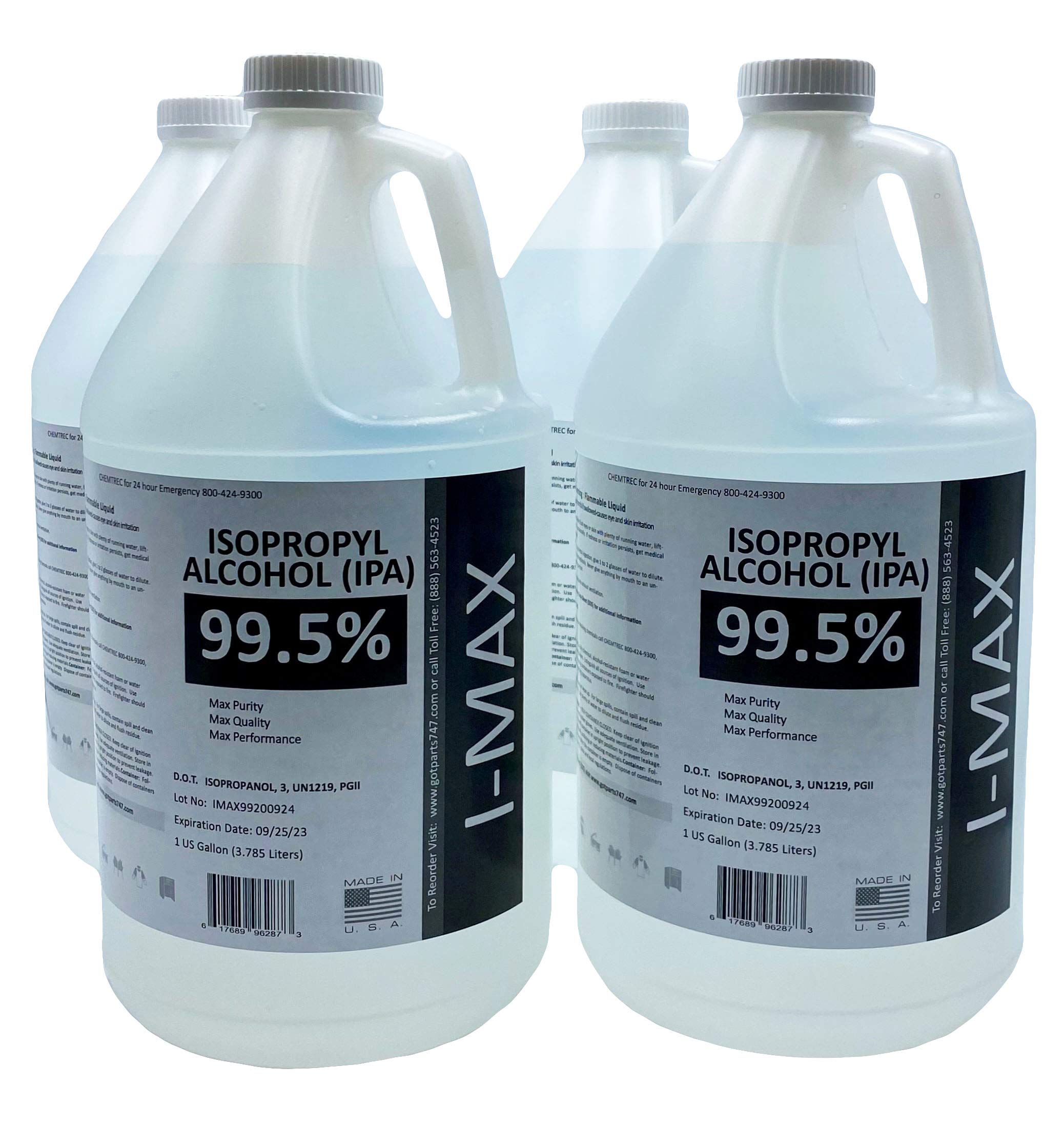 Isopropyl Alcohol 99.5% (4X1 Gallon) High Purity IPA - Made in USA - Includes A Travel Size Bottle