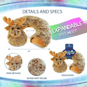 DolliBu Brown Moose Plush Neck Pillow - Soft Travel Neck Pillow Animal for Neck & Head Support, Cute Wild Life Stuffed Pillow Accessory for Naps, Novelty Stuffed Animal Headrest for Kids & Adults