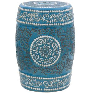 red lantern blue medallion porcelain garden stool seating, 18" high