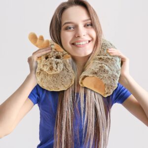 DolliBu Brown Moose Plush Neck Pillow - Soft Travel Neck Pillow Animal for Neck & Head Support, Cute Wild Life Stuffed Pillow Accessory for Naps, Novelty Stuffed Animal Headrest for Kids & Adults