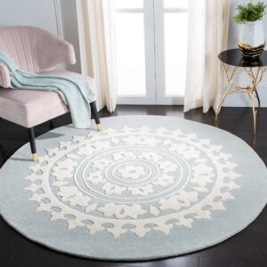 safavieh soho collection 4' round light grey/ivory soh732k handmade premium wool & viscose area rug