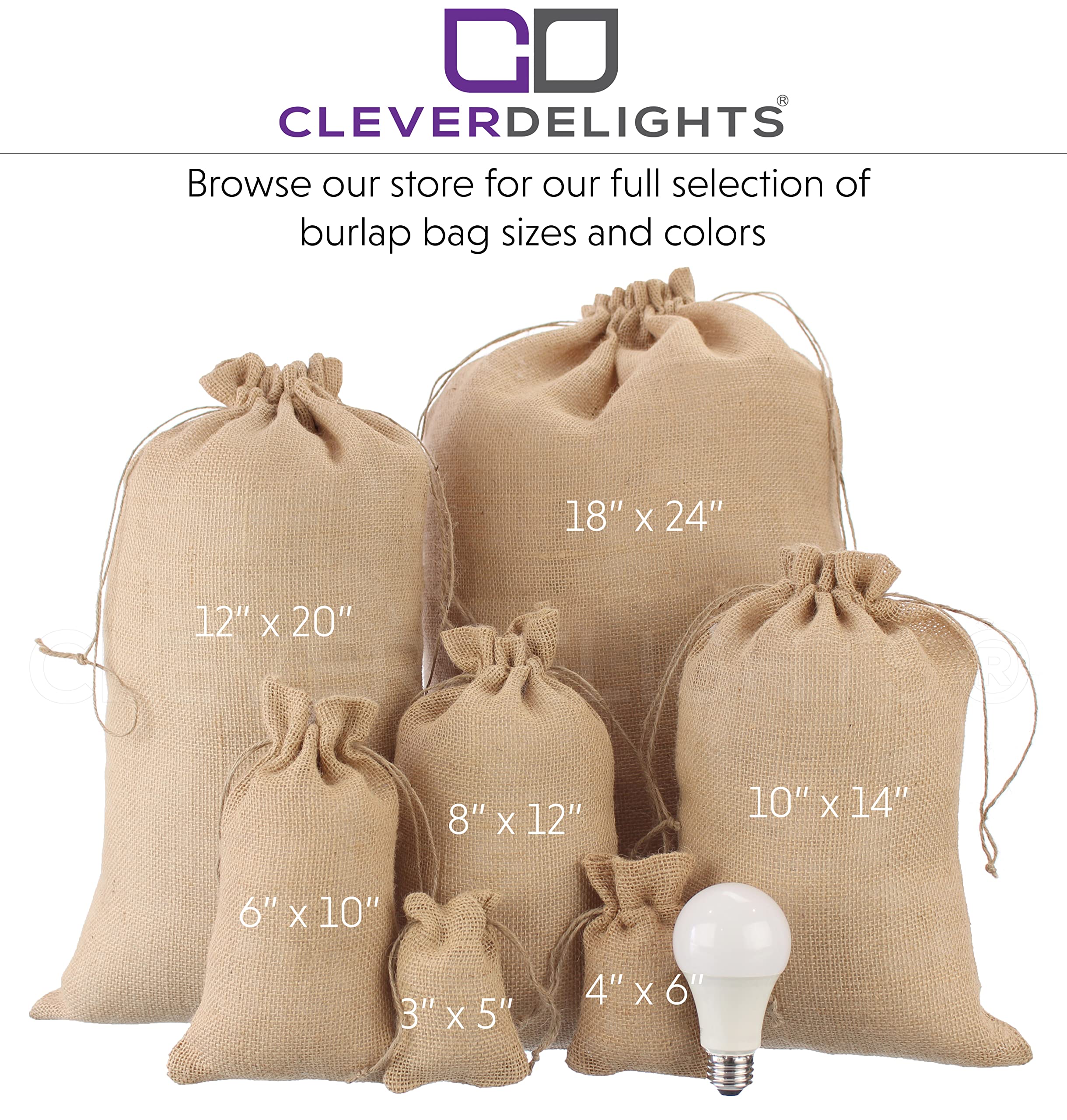 CleverDelights 8" x 12" Burlap Bags - 5 Pack - 8x12 Inch Jute Burlap Drawstring Sacks