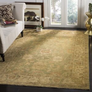 safavieh oushak collection area rug - 8' x 10', green & beige, hand-knotted traditional oriental wool, ideal for high traffic areas in living room, bedroom (osh115b)