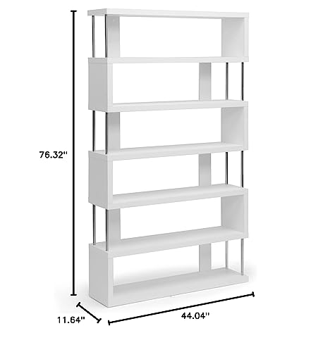 Baxton Studio Barnes 75.5-inch H 6-Shelf Bookcase, White (97-4834-HiT)