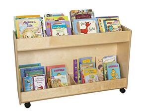 contender birch montessori single sided bookcase display stand for kids, natural hardwood kids’ bookshelf, wooden book display shelf for kids [ready-to-assemble]