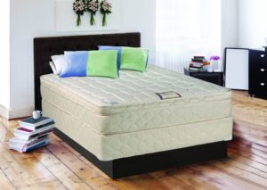 continental sleep eurotop pillowtop innerspring mattress and 8" wood boxspring/foundation set, full, gold