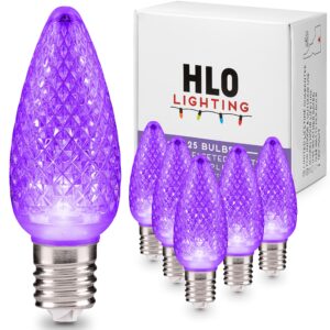 hlo lighting set of 25 purple c9 christmas lights | faceted c9 led christmas light bulbs for indoor & outdoor use | durable c9 led lights | replacement c9 bulbs