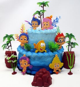 bubble guppies birthday cake topper set featuring gil and friends with underwater decorative accessories