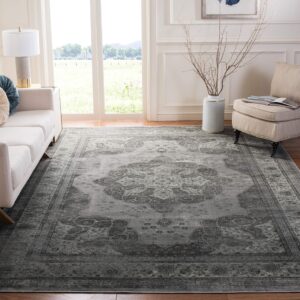 safavieh vintage collection area rug - 9' x 12', grey & multi, oriental traditional distressed viscose design, ideal for high traffic areas in living room, bedroom (vtg158-770)