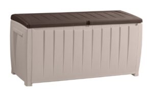 keter novel outdoor plastic storage box garden furniture, beige and brown, 124 x 55 x 62.5 cm