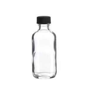 premium vials b26-12 boston round glass bottle with cap, 2 oz capacity, clear (pack of 12)