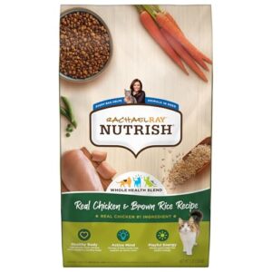 nutrish rachael ray premium natural dry cat food with added vitamins, minerals & other nutrients, real chicken & brown rice recipe, 3 pound bag