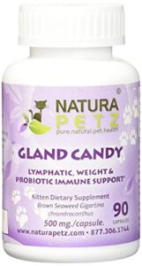 natura petz gland candy lymphatic, weight loss and probiotic immune support for kittens, 90 capsules, 500mg per capsule