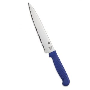 spyderco lightweight kitchen utility knife with 6.5" mbs-26 stainless steel blade and blue polypropylene plastic handle - spyderedge - k04sbl