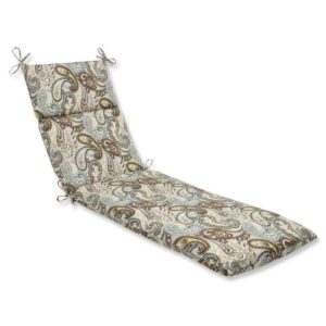 pillow perfect paisley indoor/outdoor split back chaise lounge cushion with ties, plush fiber fill, weather, and fade resistant, 72.5" x 21", blue/brown tamara quartz,