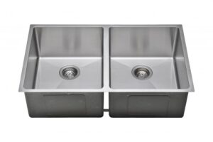 wells csu3319-99 handcrafted undermount equal double bowl kitchen sink, 33" 50/50, brushed matte