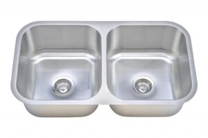 wells sinkware cmu3318-99-16-1 craftsmen series stainless steel kitchen sink package, 33" 50/50 9" deep, brushed matte finish