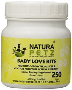 natura petz baby love bits probiotic growth, muscle and central nervous system support for senior pets, 250 tablets, 420mg per tablet