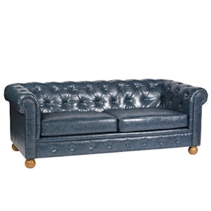 armen living winston sofa in blue bonded leather and walnut wood finish wood