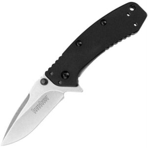 kershaw cryo g-10 pocket knife (1555g10) 2.75 stonewashed stainless steel blade; g-10/stainless steel handle, speedsafe assisted open, 4-position deep-carry pocketclip, frame lock, lock bar, black