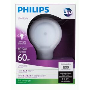 Philips 433227 10.5-watt Slim Style Dimmable A19 LED Light Bulb, Soft White