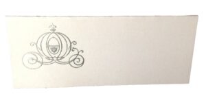 party favors plus 100 silver cinderella carriage tent style white place cards 4.25" x 1.75 folded