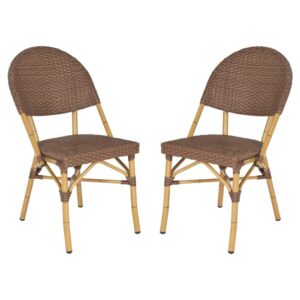 safavieh home collection barrow indoor/outdoor, set of 2, brown stacking side chair, 0