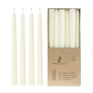 mega candles 12 pcs unscented ivory taper candles, hand poured wax candle 10 inch x 7/8 inch, home décor, wedding receptions, centerpieces, birthdays, celebrations, romantic dinners, candle holders