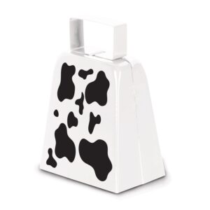 beistle novelty metal farm animal theme birthday party western favors, cow print cowbell, white/black