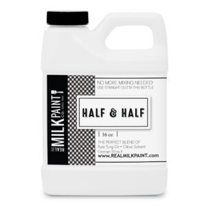 real milk paint, half and half, pure tung oil and orange peel oil for wood finishing, cutting boards, butcher blocks, clay, stone, and slate, food grade, 16 oz.