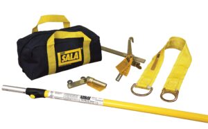 3m dbi-sala first-man-up 2104527 remote anchor system, 6 to 12' pole, tie-off adaptor and snap hook installation/removal tool, 3' tie-off adaptor, carrying bag, navy/yellow