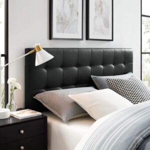 modway lily tufted faux leather upholstered queen headboard in black