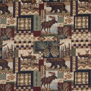 a014 bears deer moose acorns and pine trees themed tapestry upholstery fabric by the yard