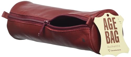 Clairefontaine 21 x 6 cm Age Bag Round Leather Pencil Case, Red