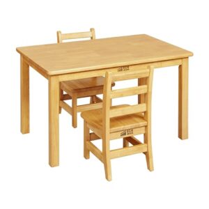 ecr4kids 24in x 36in rectangular hardwood table with 20in legs and two 10in chairs, kids furniture, honey