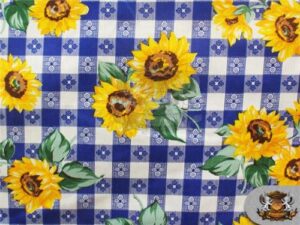 polycotton printed fabric sunflower picnic blue / 60" wide/sold by the yard