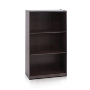 furinno basic 3-tier bookcase storage shelves, dark brown