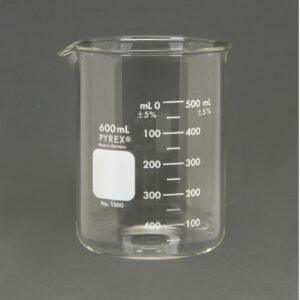 pyrex griffin glass beaker, low form, measuring, 600 ml, case of 36