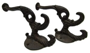 coat hat hooks cast iron 6.5" x 4" triple hook lot set of 2 antique vintage style