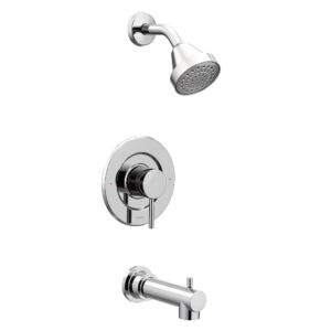 moen align chrome eco-performance posi-temp pressure balancing modern tub and shower trim kit, featuring shower head, lever handle, and tub spout, valve required, t2193ep