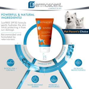 Dermoscent SunFREE SPF30+ Cat & Dog Sunscreen - Safe & Natural Mineral Sunscreen Moisturizing Sun Protection - 30 Ml / 1 Fl. Oz.