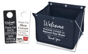 foldable shoe cover holder (blue) with bonus: please use shoe covers, double sided, door hanger