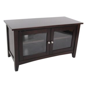 shaker cottage tv stand, espresso - modern style hardwood and composite wood media console with glass cabinet, adjustable shelf, and cord management, easy assembly, 36"w x 16"d x 20"h