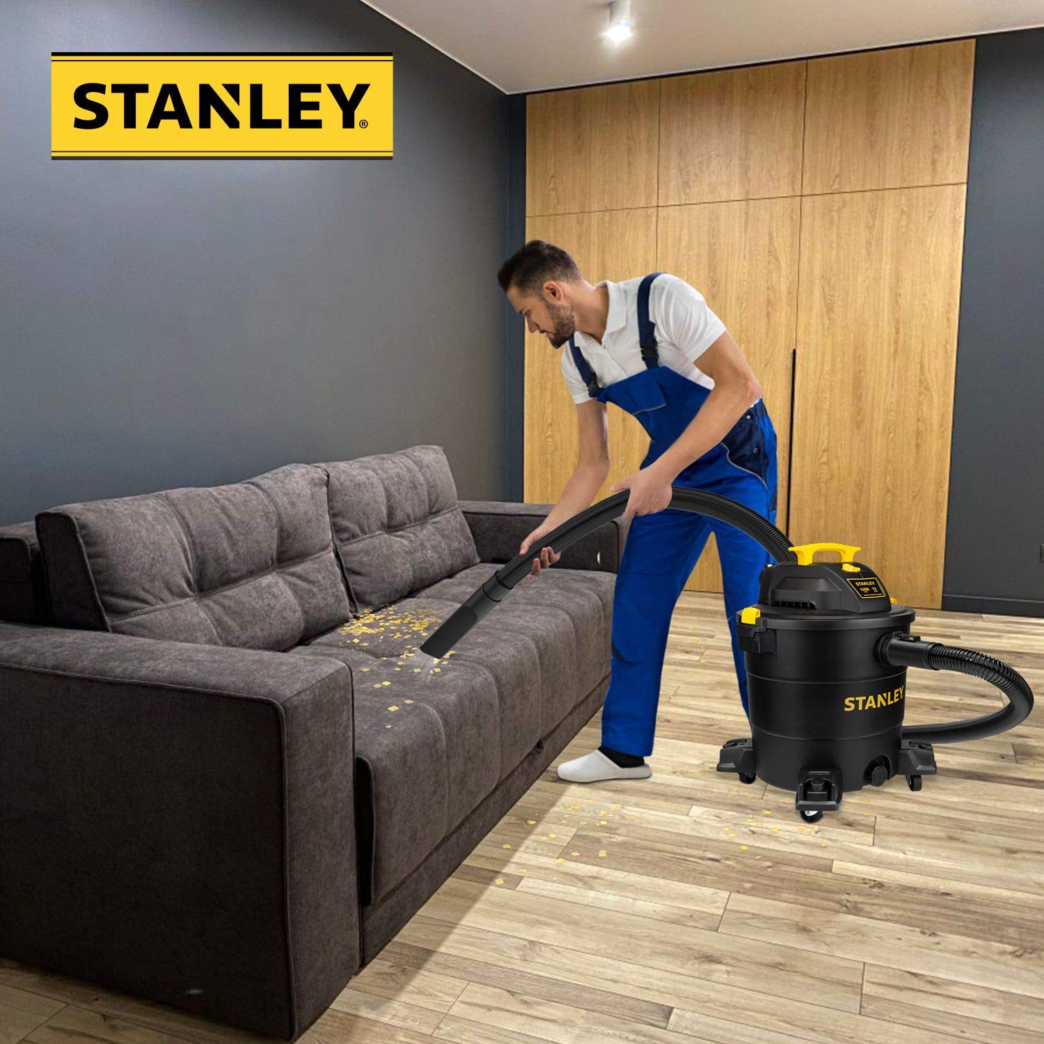 Stanley 12 Gallon 5.5 Peak HP Wet/Dry Vacuum, 3 in 1 Shop Vacuum Blower,1-7/8"x6 Hose, Range for Garage, Carpet Clean, Workshop with Vacuum Attachments-SL18199P,Black