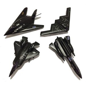 🛦 die cast metal 4.5" stealth bomber jets with pullback action. b2 bomber, sr-71 blackbird, f-117 nighthawk, f/a-22 raptor 4set