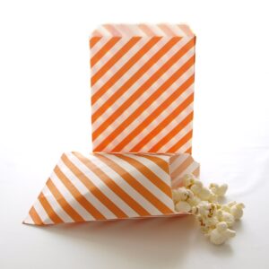 food with fashion halloween party bags, birthday party paper supply packs, gift goodie bags, fall bags, orange stripe bags (25 pack)