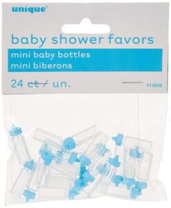 mini baby blue plastic bottle favors - 1'', 24 count - ideal for girl baby showers, baptisms & gender reveals