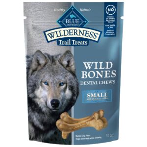 blue buffalo wilderness wild bones grain-free dental chews dog treats, small, 10-oz bag